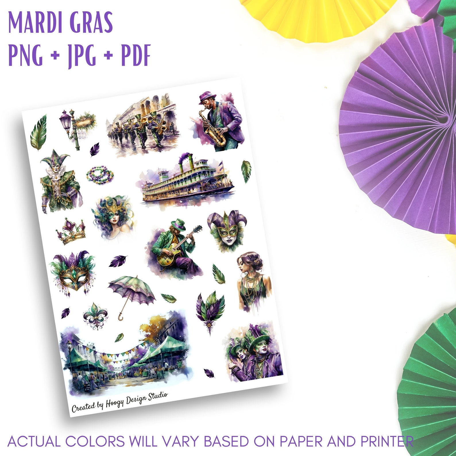 Mardi Gras Printable Sticker Sheets Fat Tuesday Beads Masks Float ...