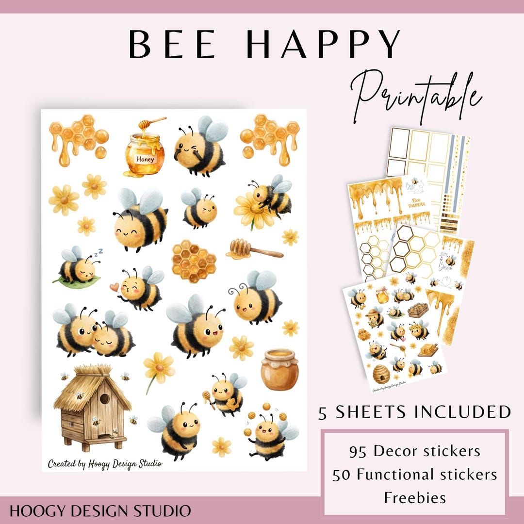 Bee Happy Printable Planner Stickers | Honey Bee Decor Bundle for ...