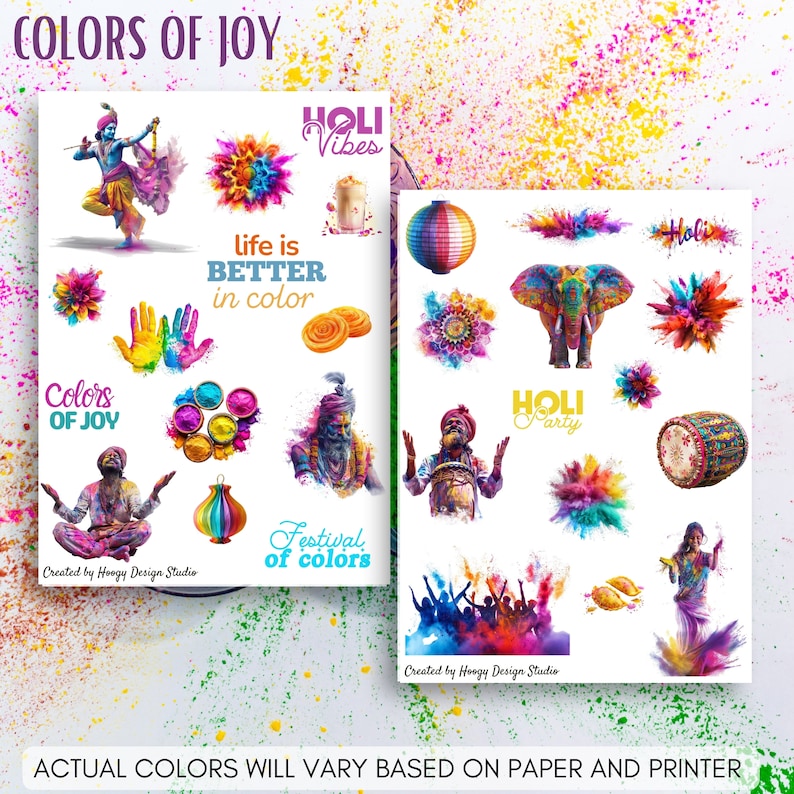 Colors of Joy Printable Sticker Sheets Holi Festival Traditional Indian ...