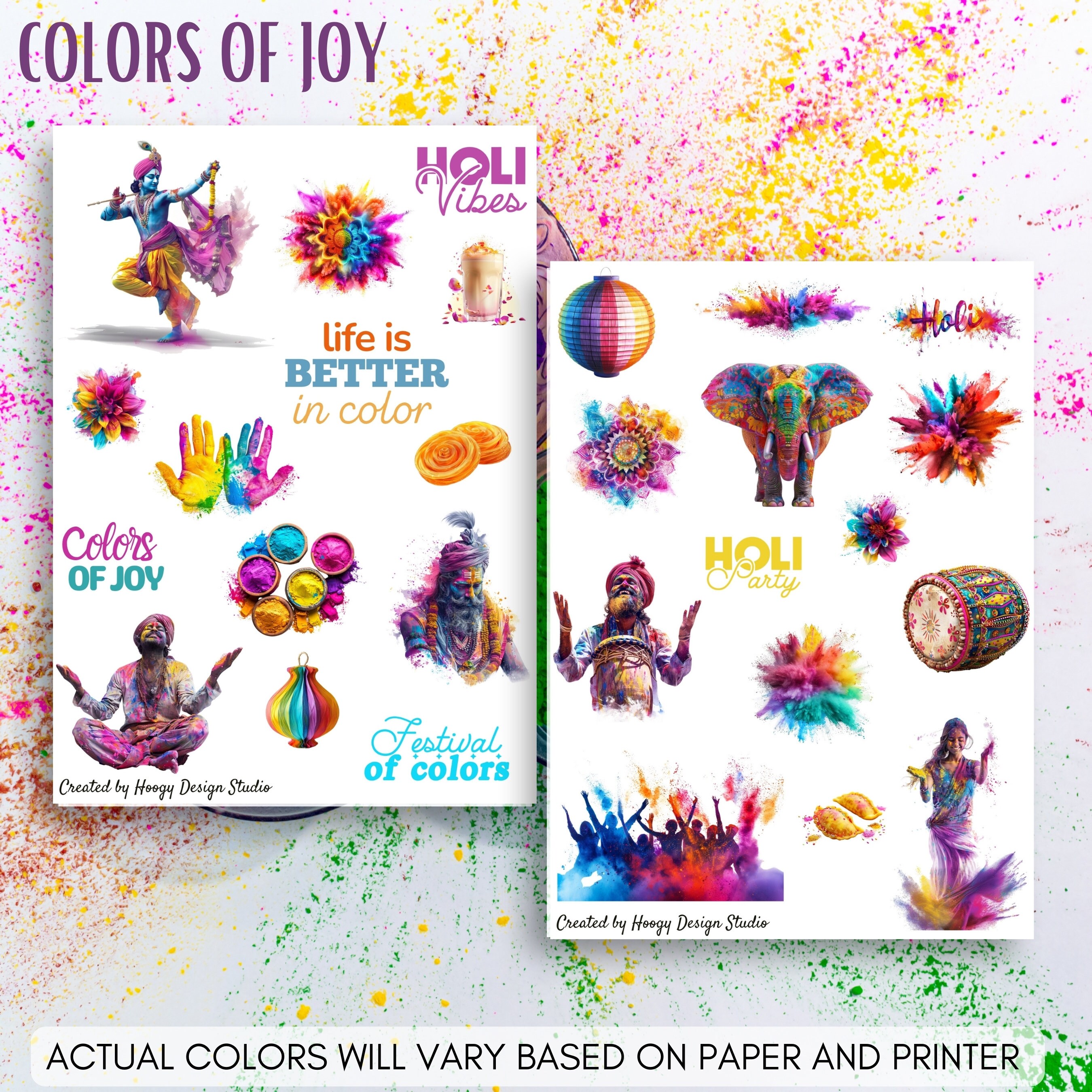 Colors of Joy Printable Sticker Sheets Holi Festival Traditional Indian ...