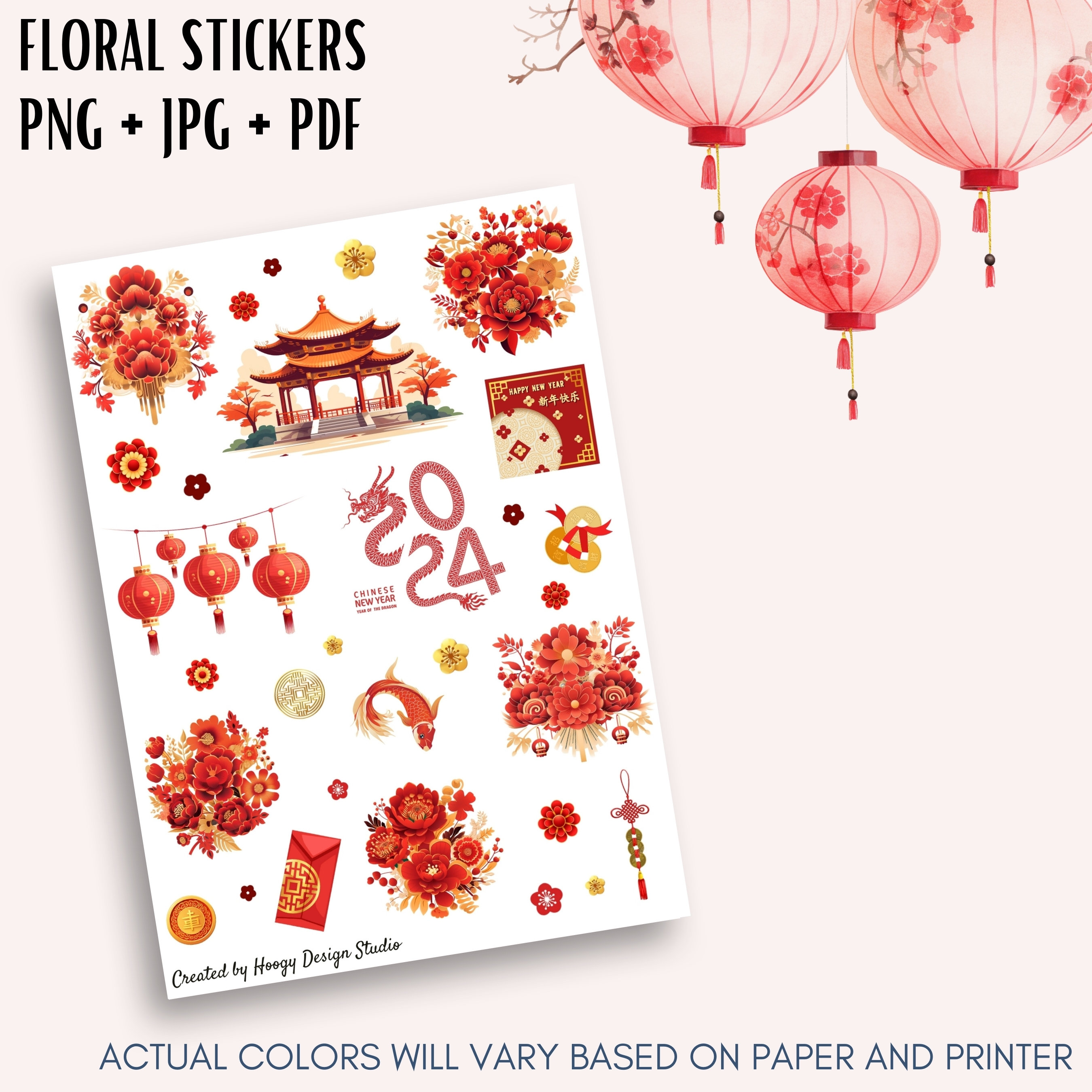 Lunar New Year Stickers Chinese New Year Lion Dragon Fireworks Planner ...