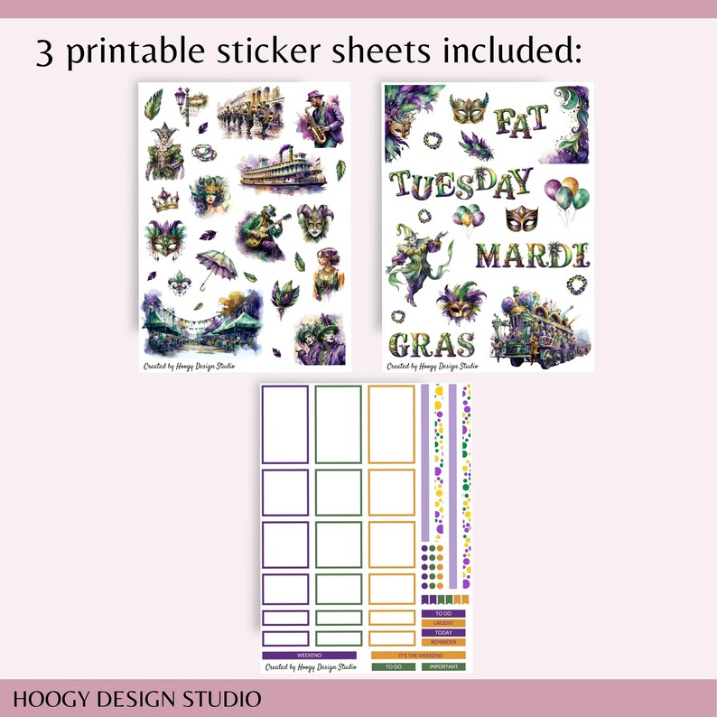 Mardi Gras Printable Planner Stickers | Carnival Party Decor Bundle for ...