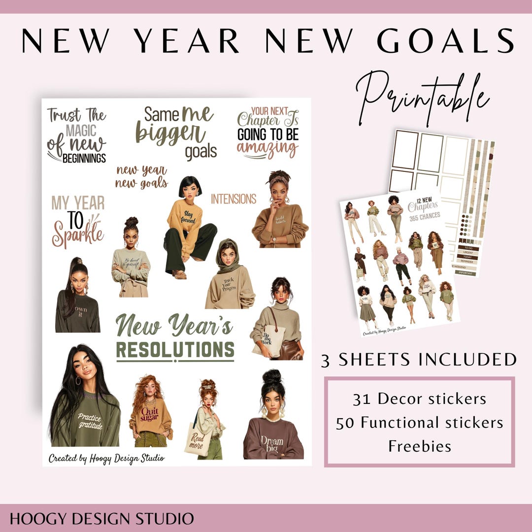 New Year New Goals Printable Planner Stickers | Motivation Resolution ...