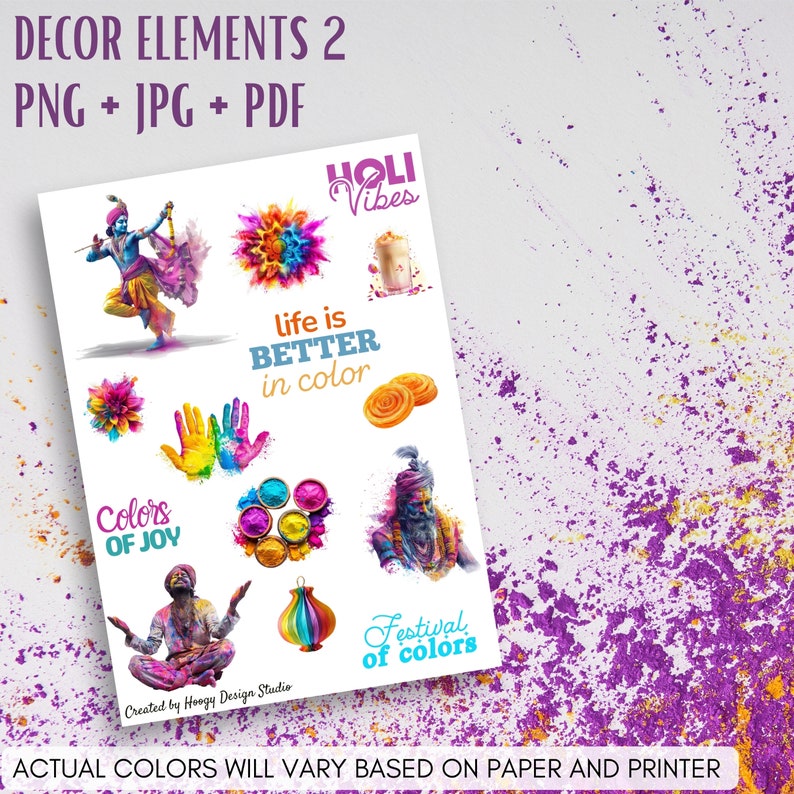Colors of Joy Printable Sticker Sheets Holi Festival Traditional Indian ...