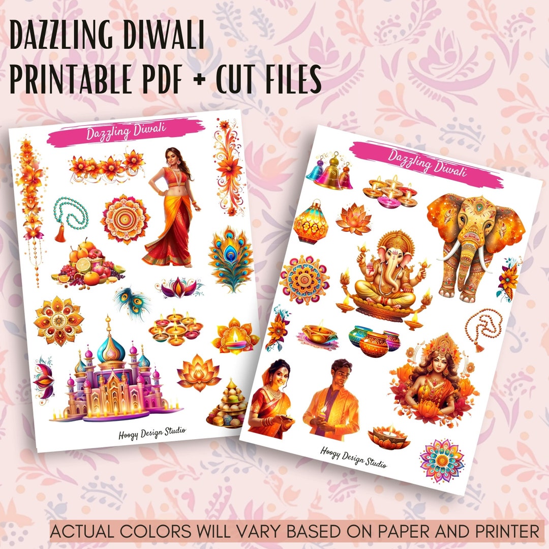 Dazzling Diwali Printable Sticker Sheets Diya Rangoli and - Etsy
