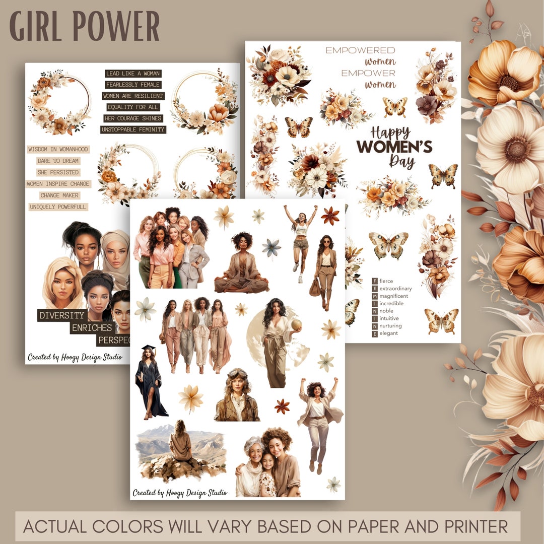 Girl Power Printable Sticker Sheets International Women's Day Diverse ...