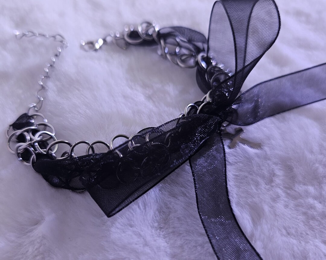 Alternative "shibou" Cross Chainmail Bow Bracelet Ribbon Goth Gothic ...