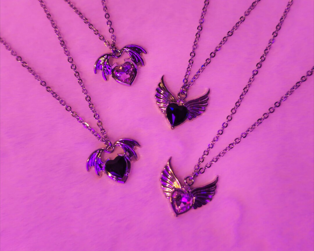 Devil & Angel Matching Pendant Necklaces (black + Pink) Gothic ...