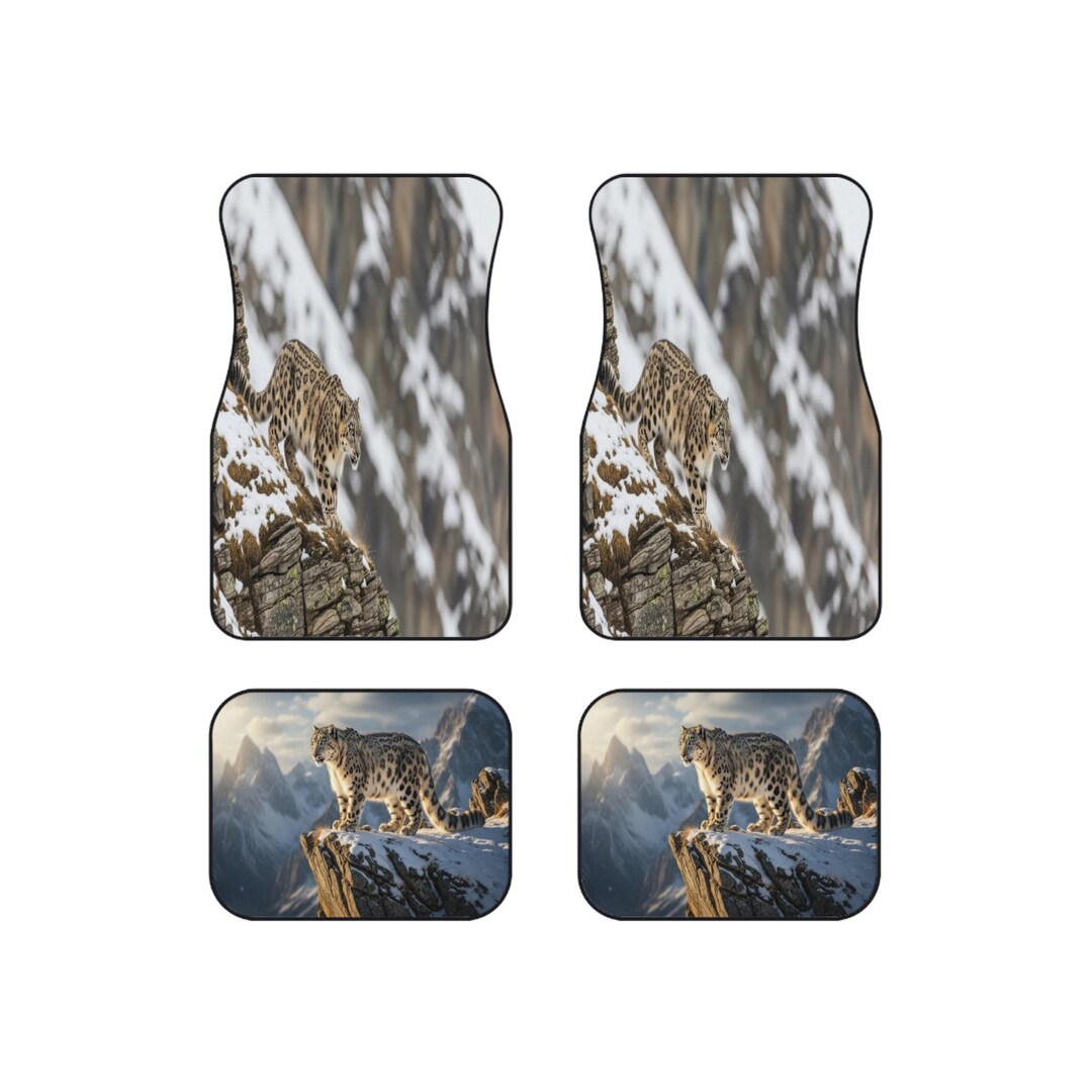 Snow Leopard Car Floor Mats | Mountain Adventure Animal Print Car ...