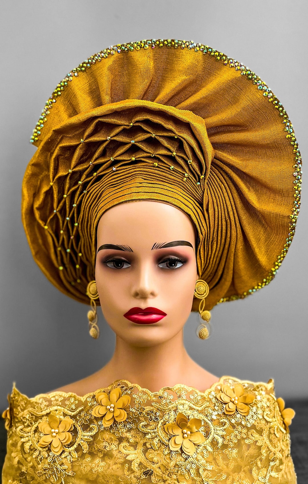 African Autogele Autogele Ready to Wear African Head Tie Turban Gold ...