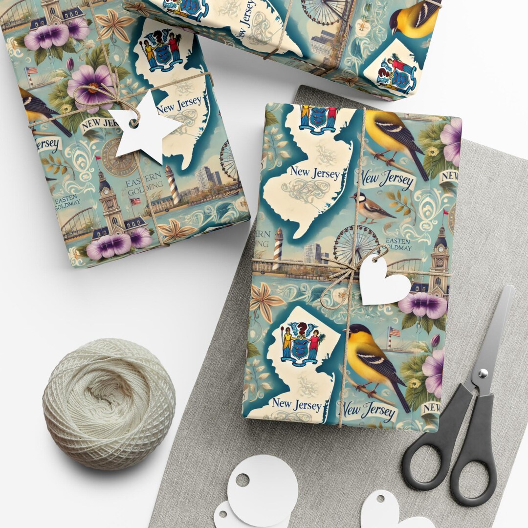 New Jersey Themed Gift Wrapping Paper Unique Design Featuring State ...