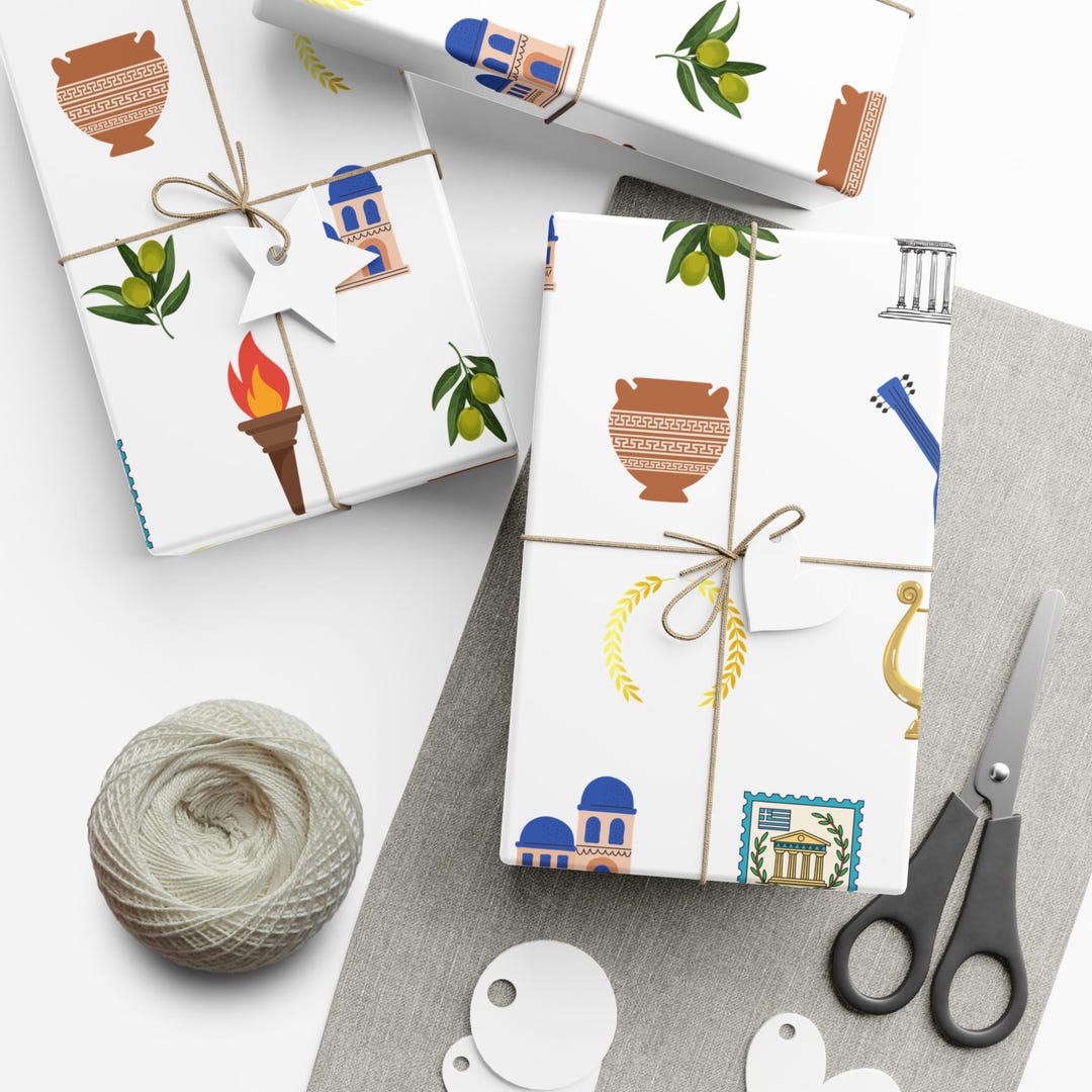 Greek Gift Wrapping Paper | Ancient Ruins & Olive Branches - Etsy