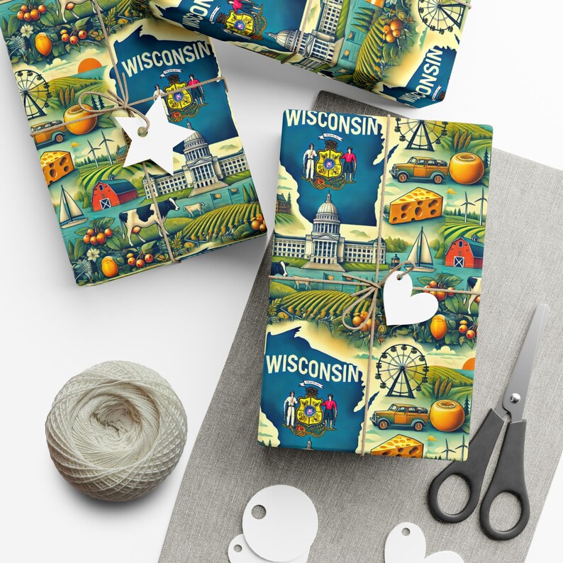 Wisconsin Gift Wrapping Paper | State Map, Barns & Dairy Cows - Etsy