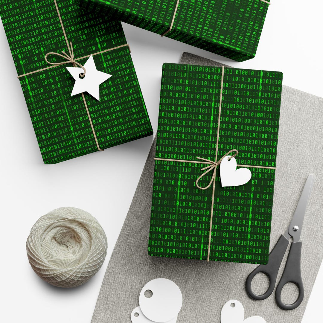 Matrix Inspired Gift Wrap Retro 90s Movie Design With Green Code ...
