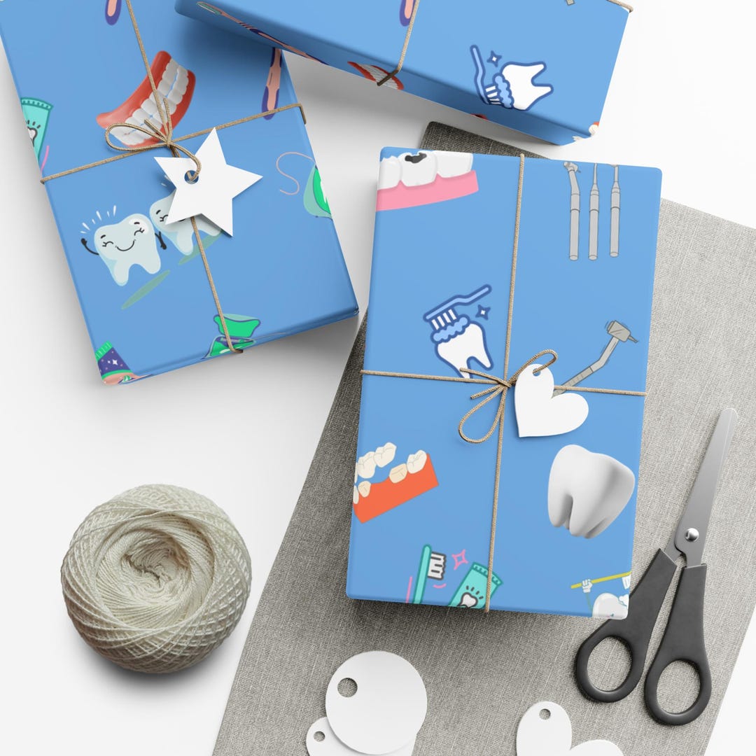 Dentist Inspired Gift Wrapping Paper Fun Blue Design With Teeth ...