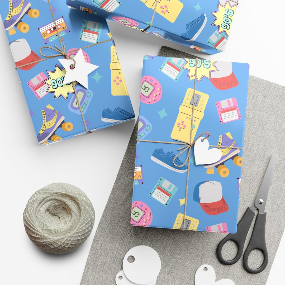 Retro 90s Gift Wrapping Paper | Vibrant Design With Cassette Tapes ...