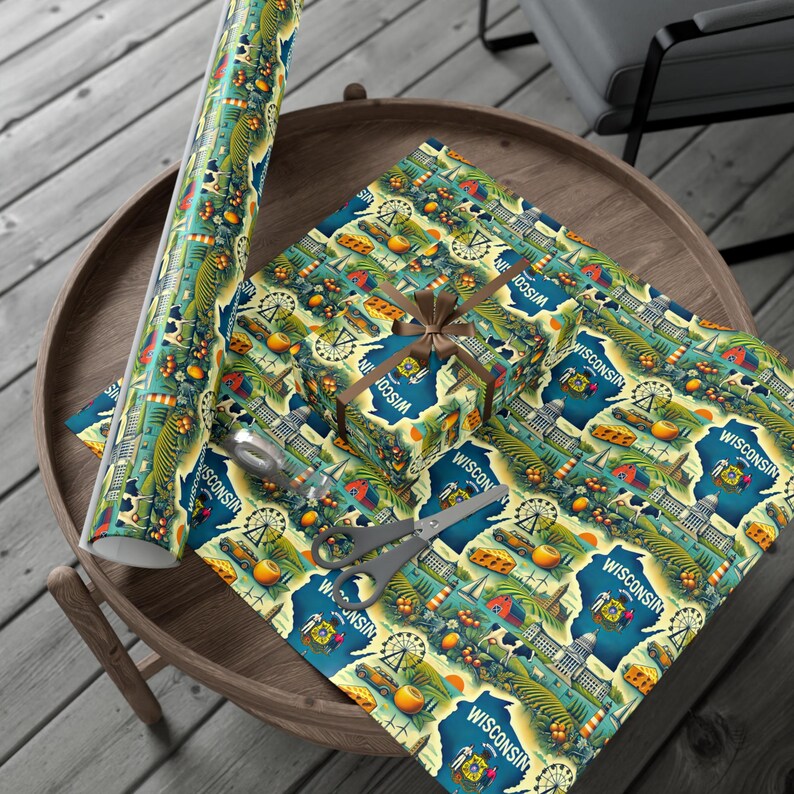 Wisconsin Gift Wrapping Paper | State Map, Barns & Dairy Cows - Etsy