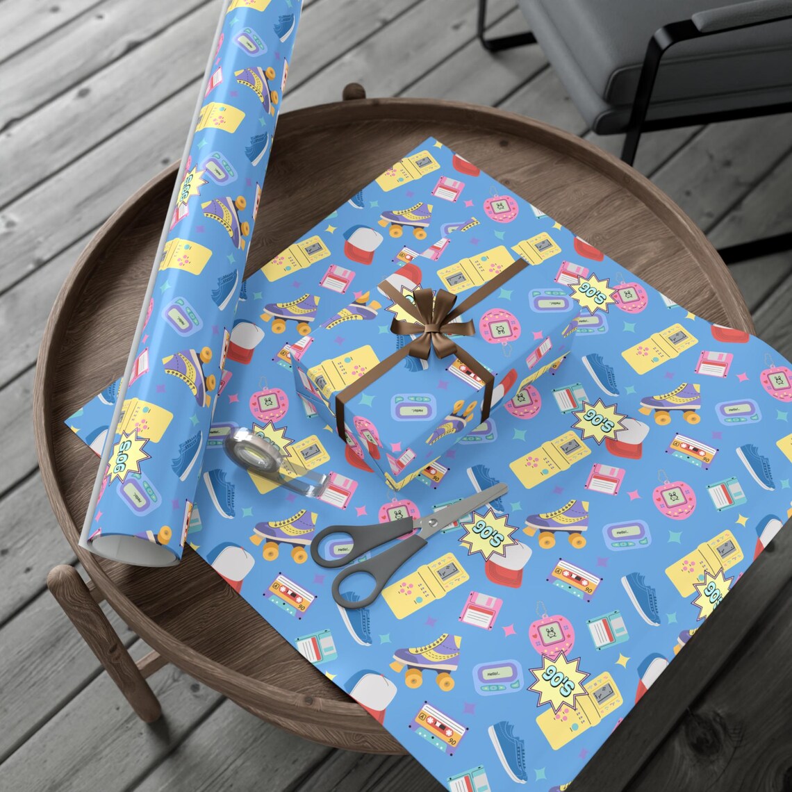 Retro 90s Gift Wrapping Paper | Vibrant Design With Cassette Tapes ...