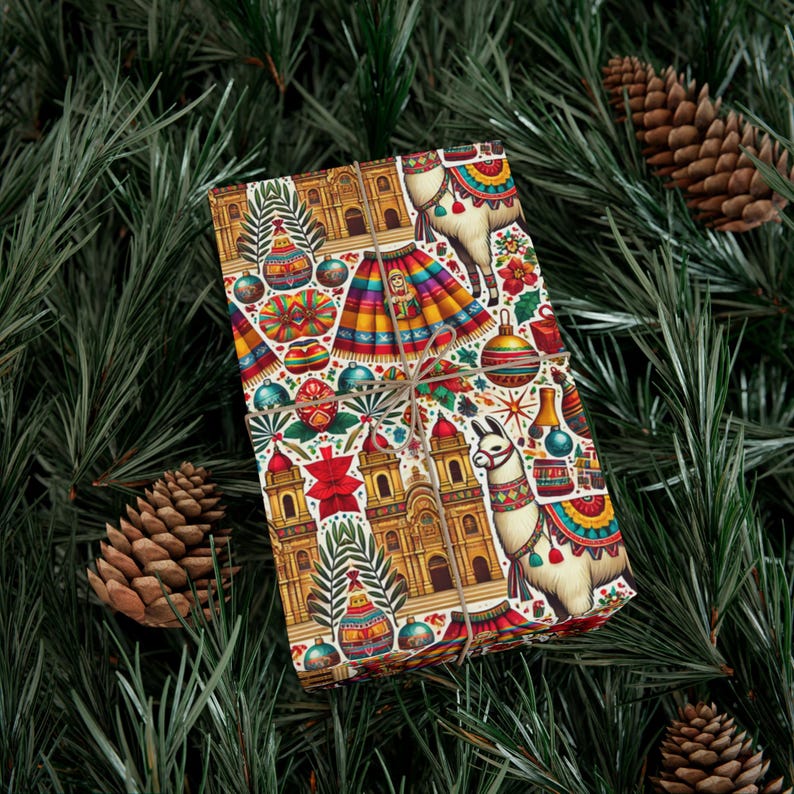 Peruvian Llama Christmas Gift Wrapping Paper | Cultural Holiday Wrap - Etsy