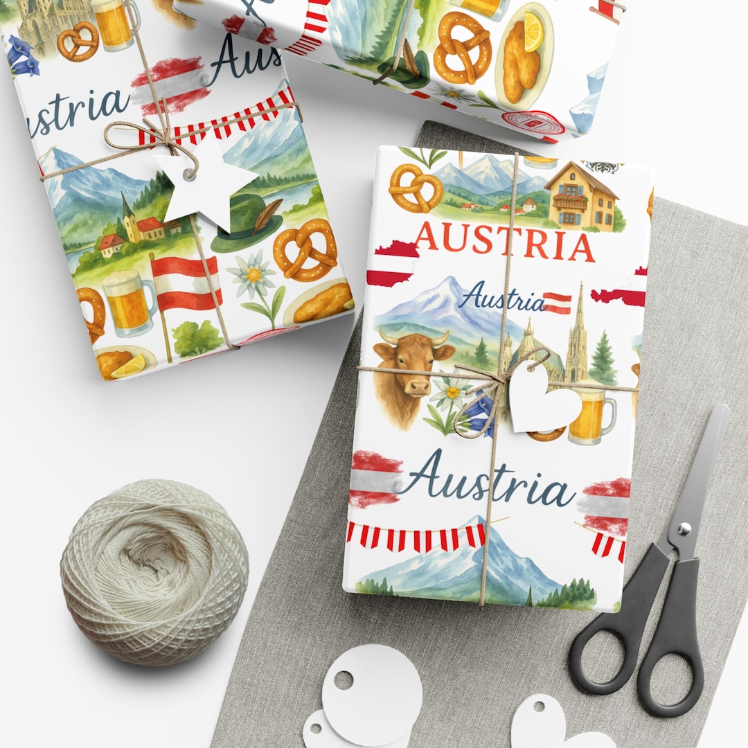 Austria-inspired Gift Wrapping Paper | Alpine Landscapes, Pretzels and ...