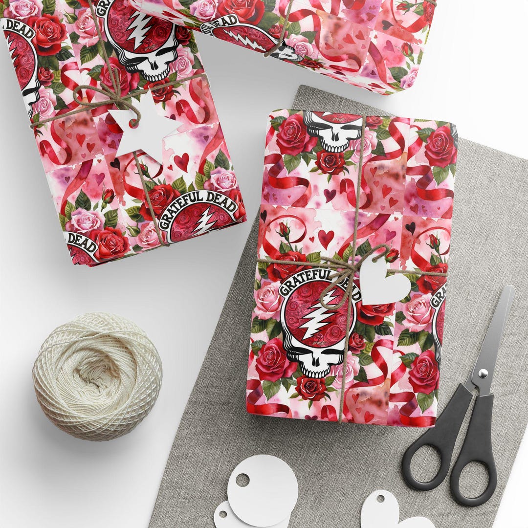 Grateful Dead Valentine Wrapping Paper | Roses Lightning Bolt Hearts ...