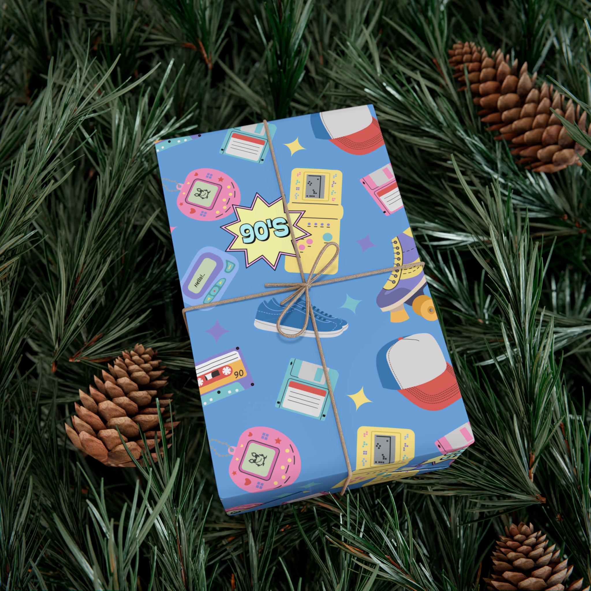 Retro 90s Gift Wrapping Paper | Vibrant Design With Cassette Tapes ...