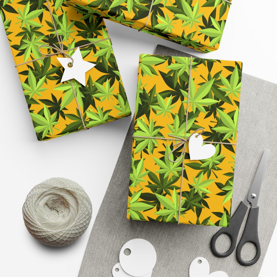 Cannabis Inspired Gift Wrapping Paper Vibrant Green Yellow Marijuana ...
