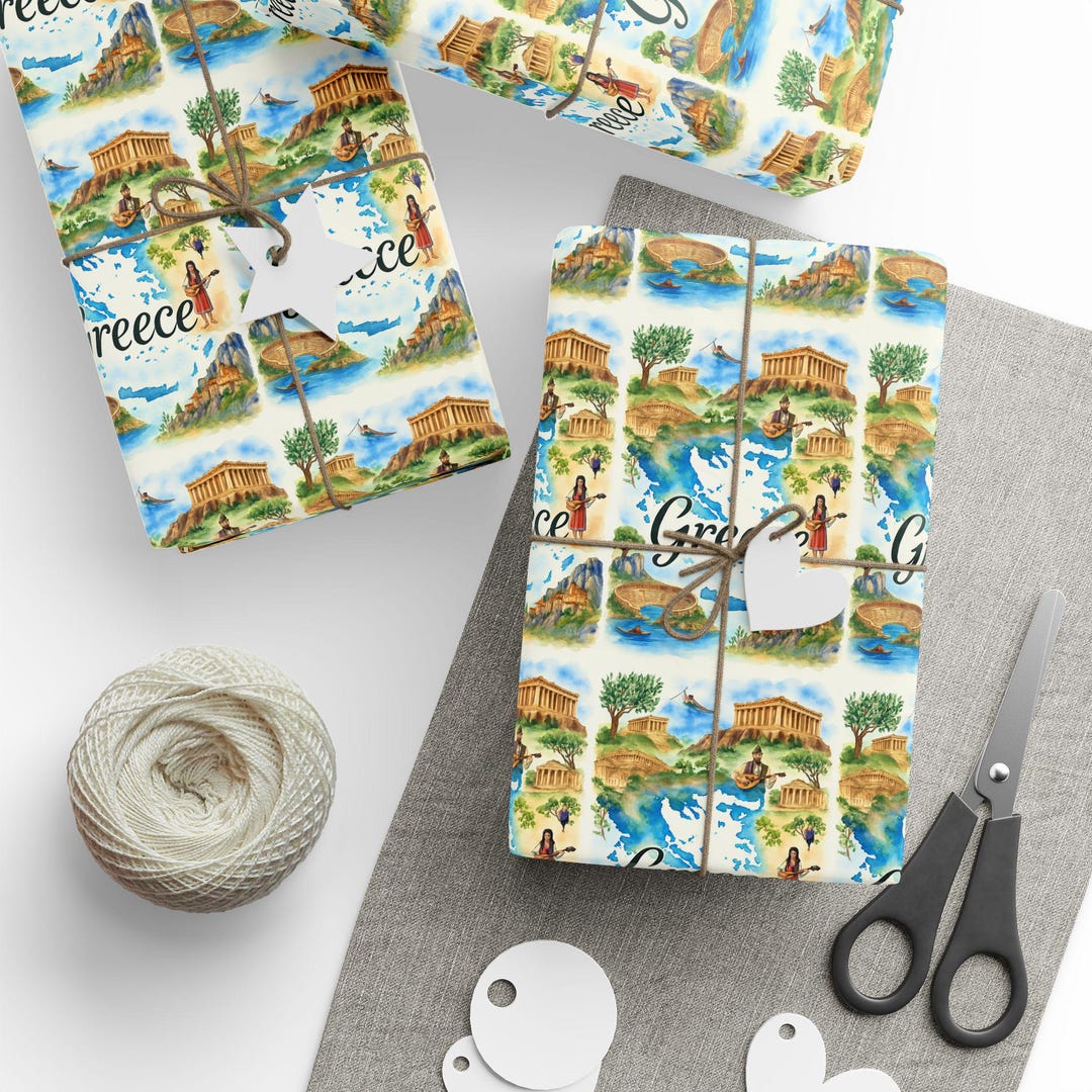 Greece Gift Wrapping Paper | Ancient Temples, Blue Seas & Iconic ...