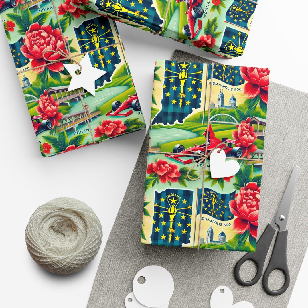 Indiana Gift Wrapping Paper | Red Blooms, Indy 500 and Iconic Landmarks ...