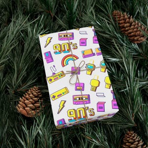 Retro 90s Vibes Wrapping Paper Features Bold Icons Cassette Tapes Game ...