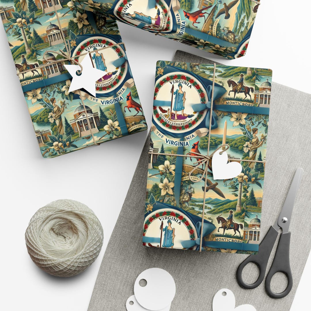 Virginia Landmarks Gift Wrapping Paper | State Seal & Monticello - Etsy
