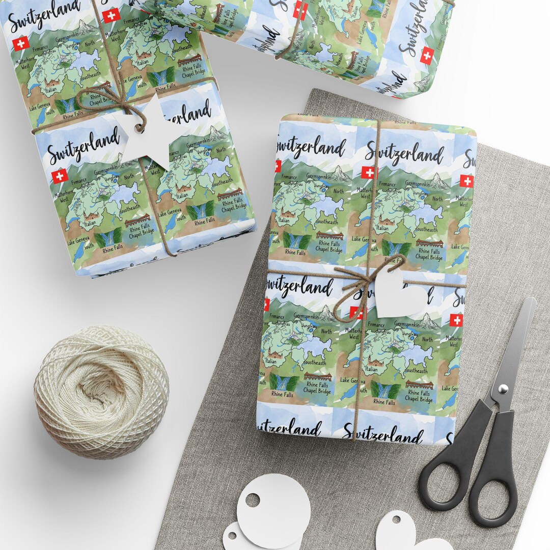 Switzerland Map Gift Wrap | Lake Geneva | Travel Keepsake | Matte and ...