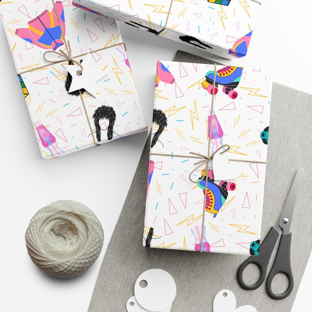 Totally Rad 80s Vibes Wrapping Paper Neon Colors Retro Icons and Funky ...