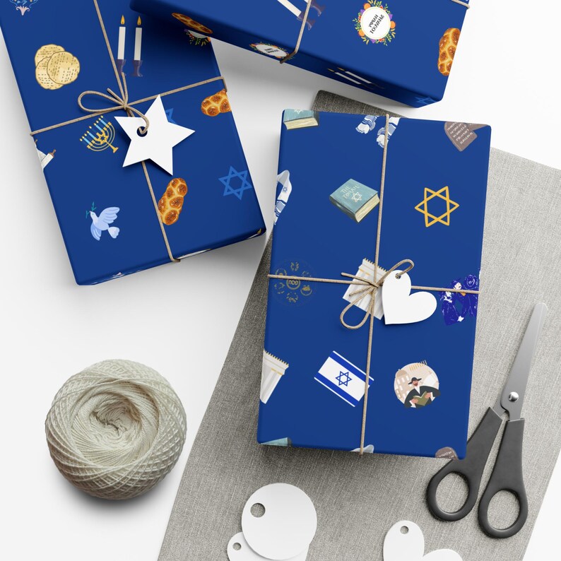 Jewish Theme Gift Wrapping Paper Religious Events Kwanza Rosh Hashanah ...