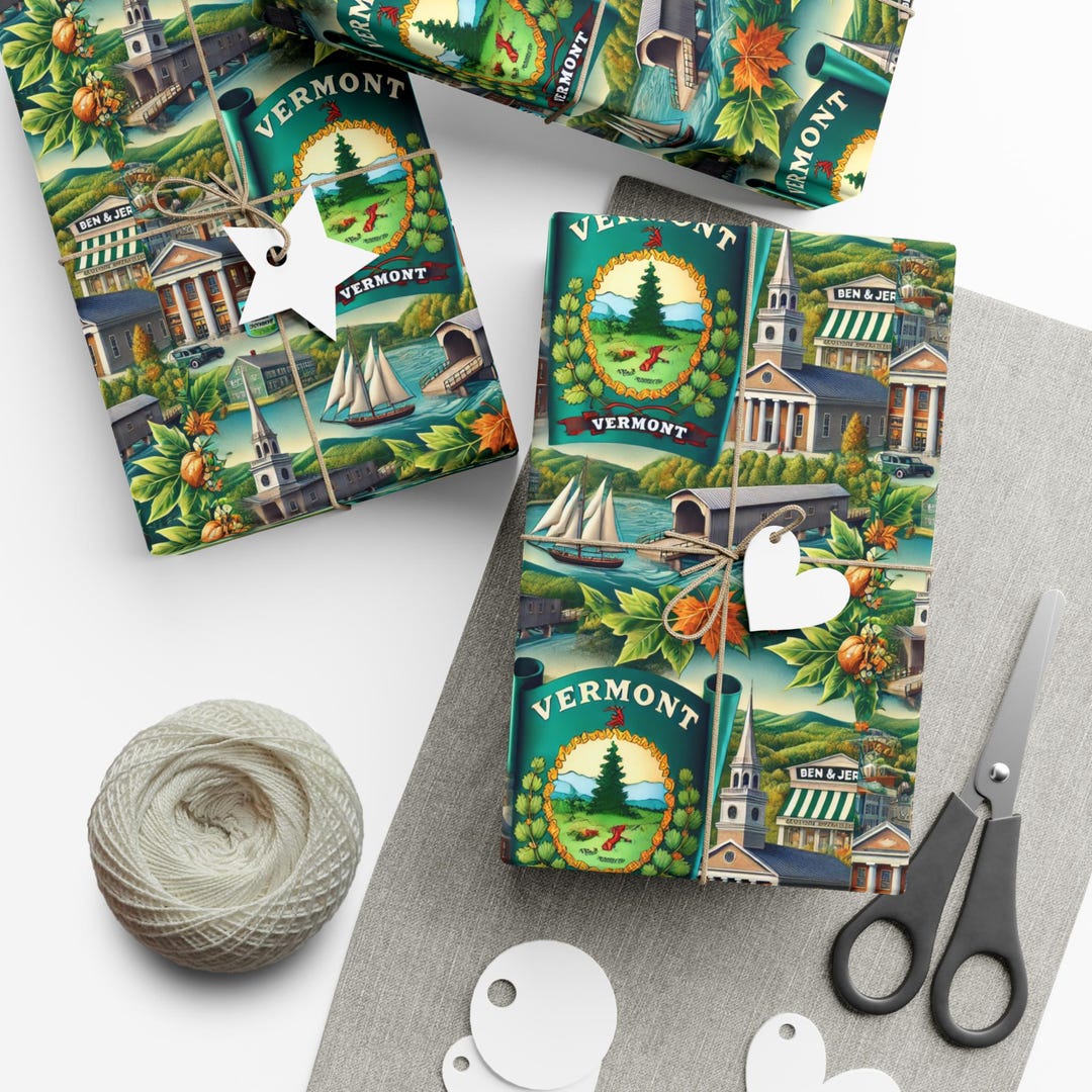 Vermont Gift Wrapping Paper | State Landmarks, Maple Leaves - Etsy