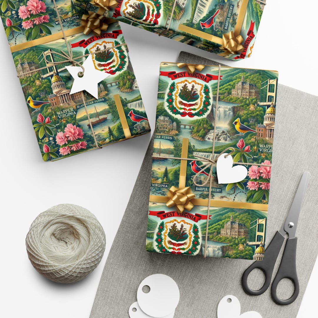 West Virginia Gift Wrapping Paper | State Seal, New River Gorge ...