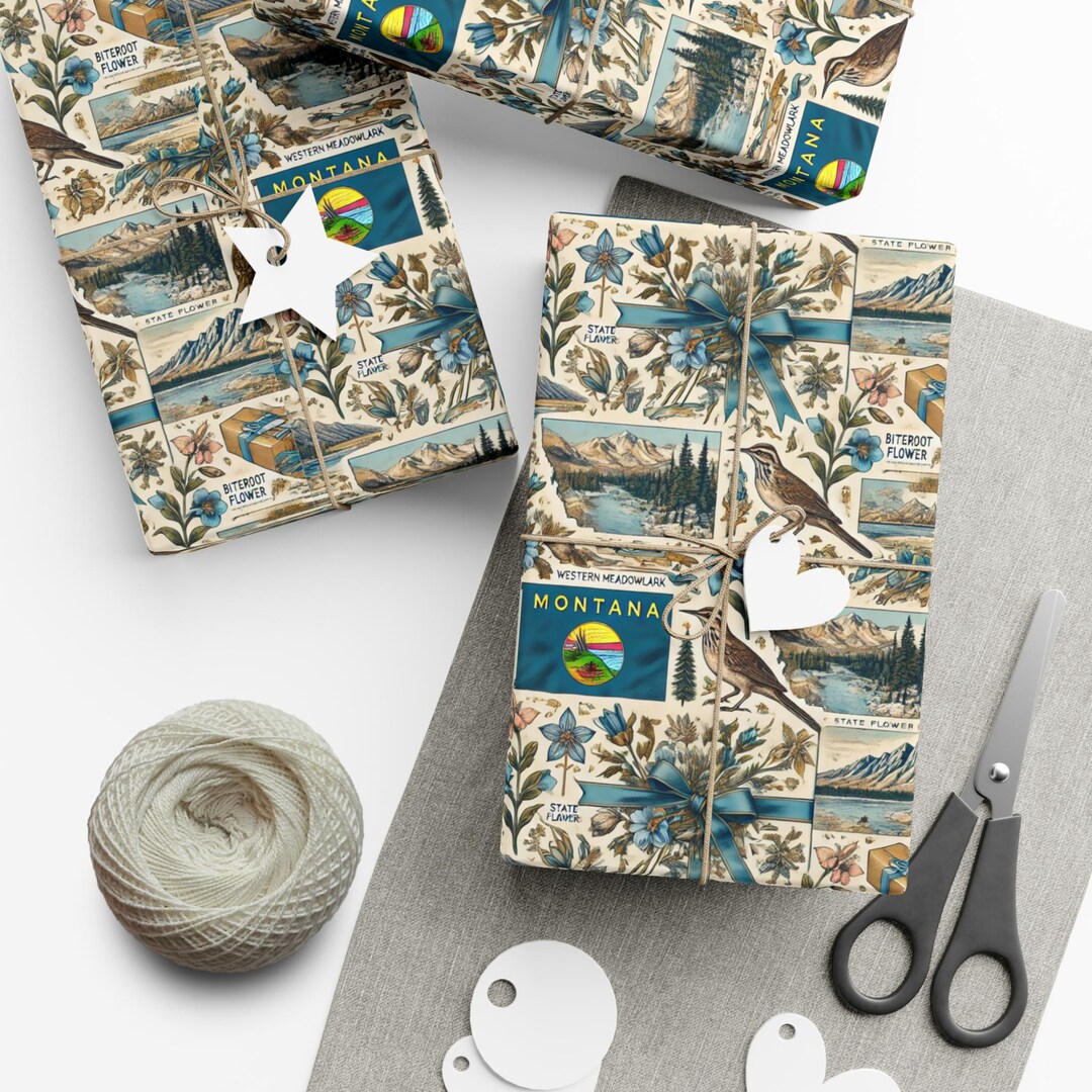 Montana Themed Gift Wrapping Paper Unique Design Featuring State ...