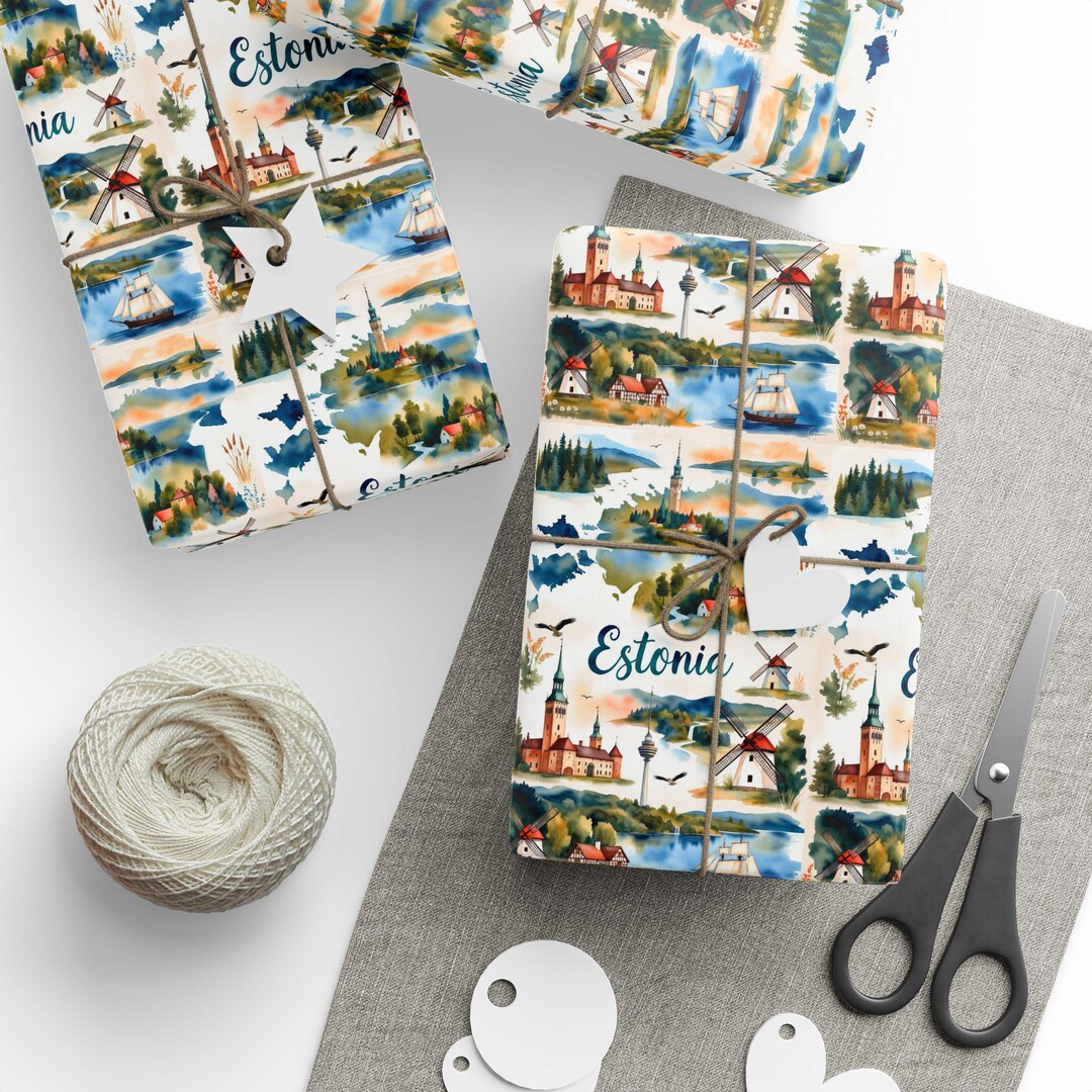 Estonian Watercolor Gift Wrapping Paper | Baltic Landmarks - Etsy