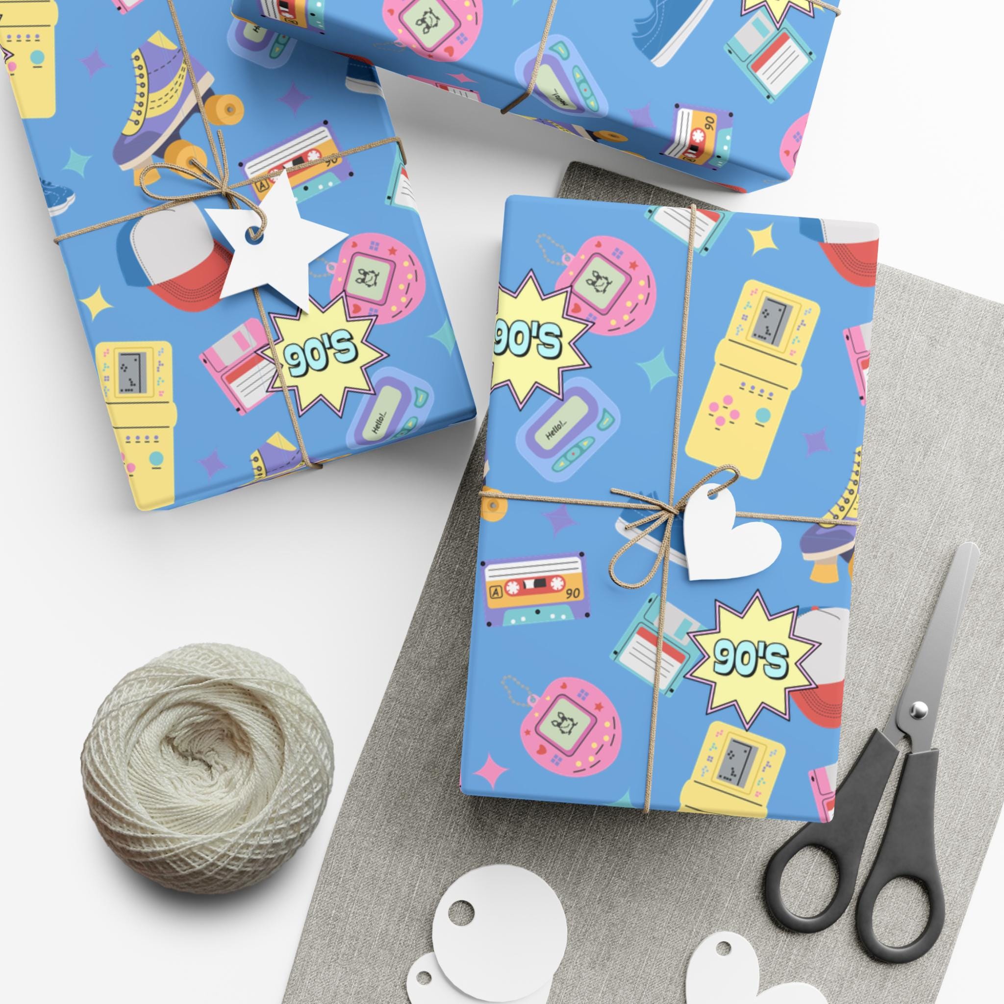 Retro 90s Gift Wrapping Paper | Vibrant Design With Cassette Tapes ...