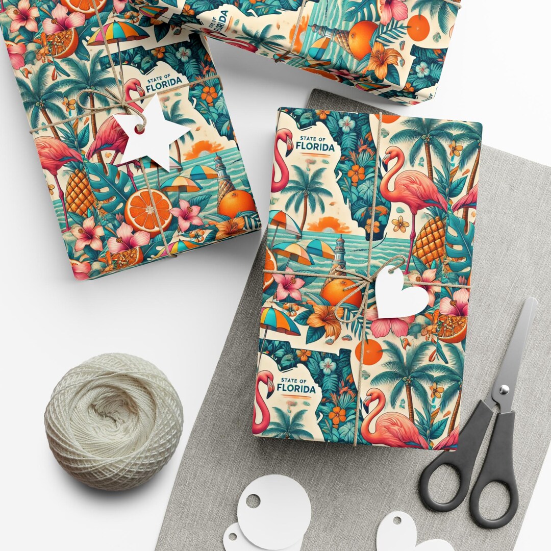 Florida Inspired Gift Wrapping Paper Tropical Designs With Palm Trees ...