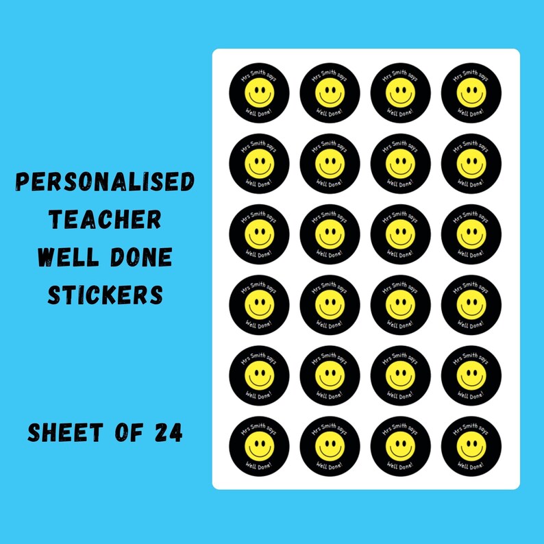 Smiley Face Teacher Stickers Personalised Kids Reward Sticker Sheet - Etsy