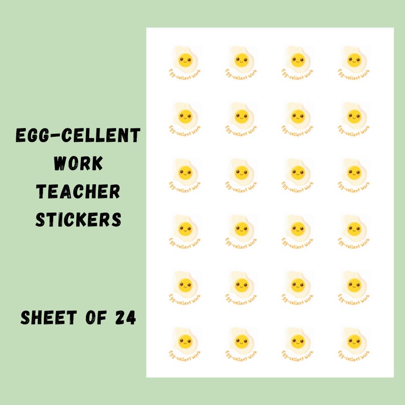 Funny Teacher Stickers Egg-cellent Novelty Sticker Sheet Kids Classroom ...