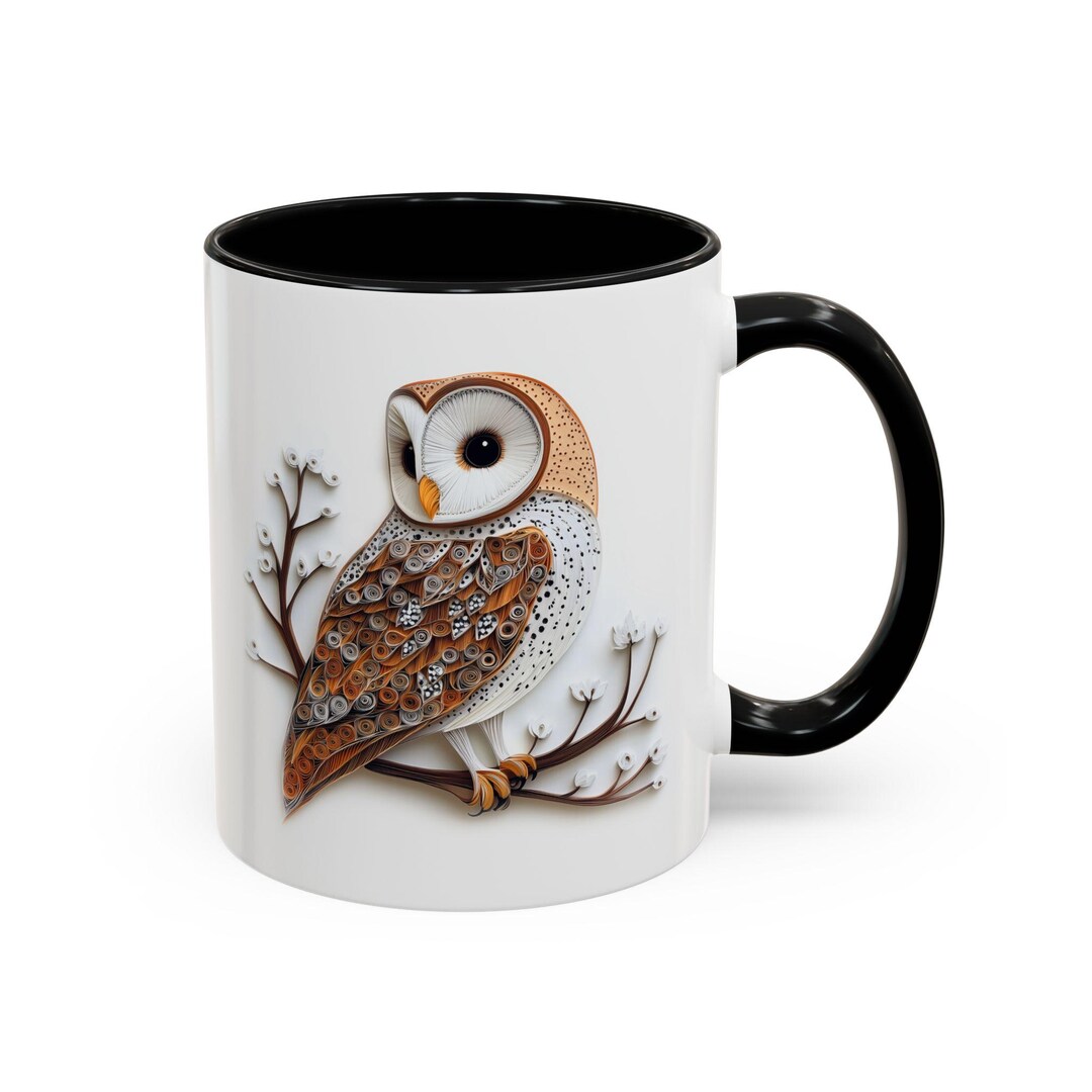 Paper Quilling Style Barn Owl Mug, Spotted Owl Ceramic Coffee Cup ...