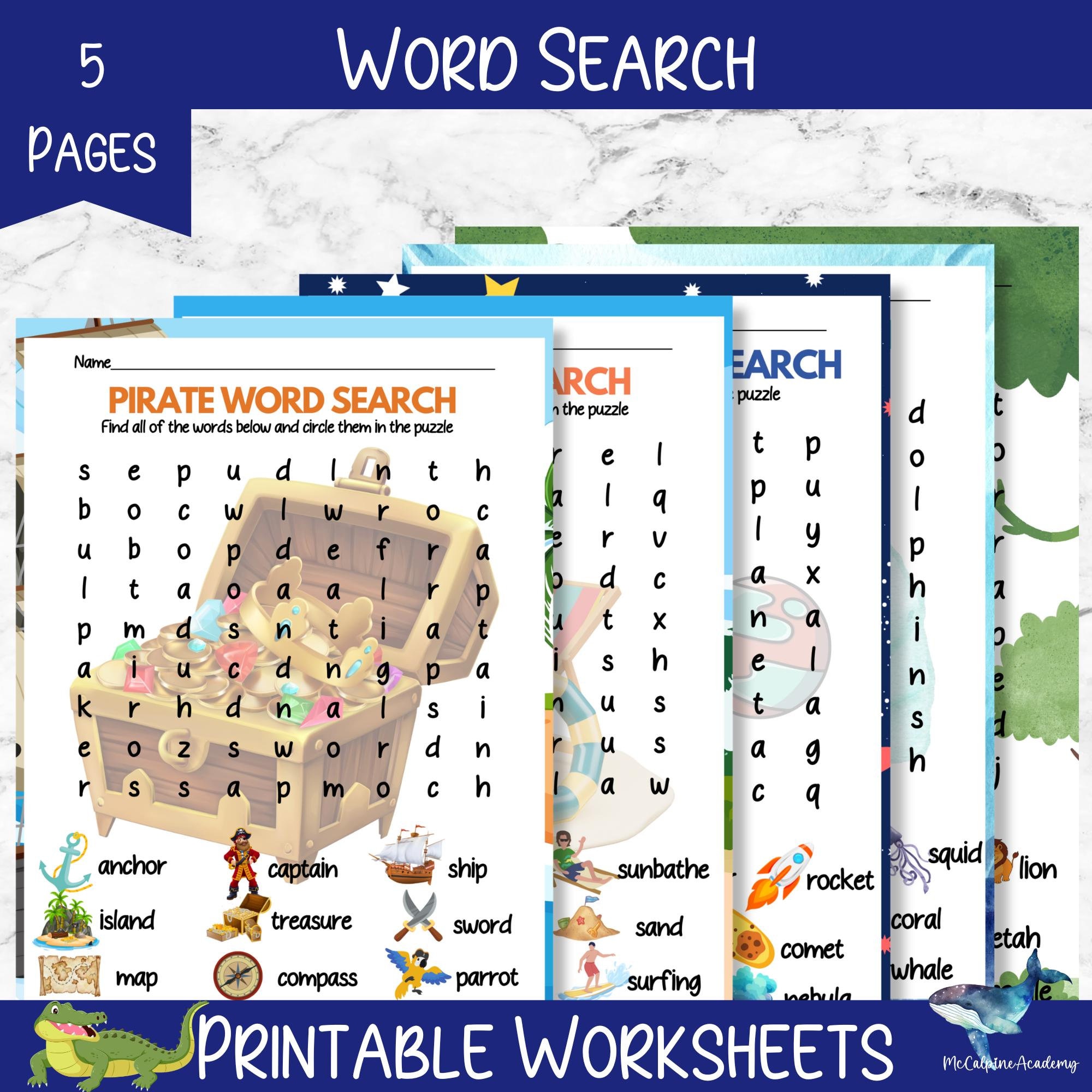 Fun & Educational Word Search Worksheets for Kids 10 Themed Puzzles ...