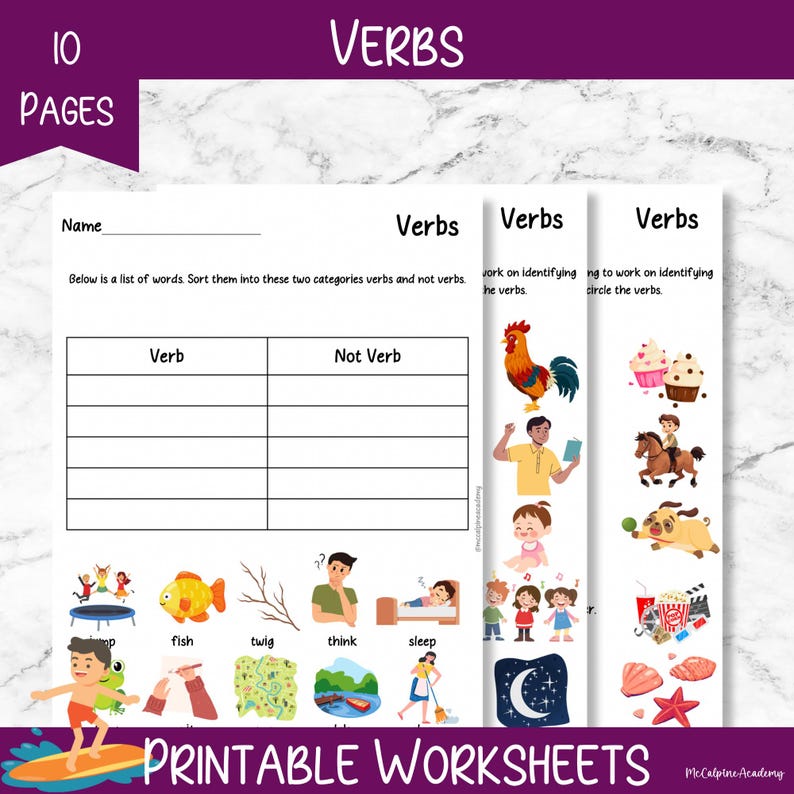 Verb Worksheets, Printable Worksheets, Practice Worksheets - Etsy