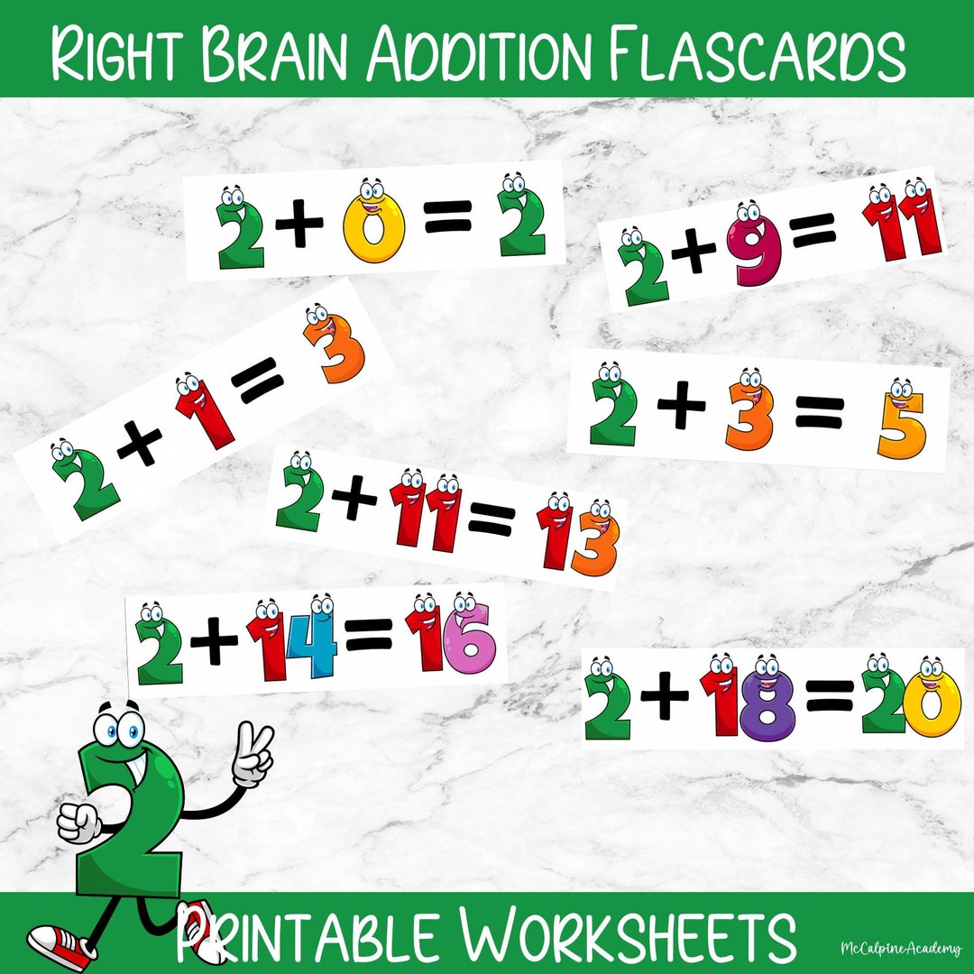 Right Brain Flashcards Addition: Adding 2's Math Facts - Etsy