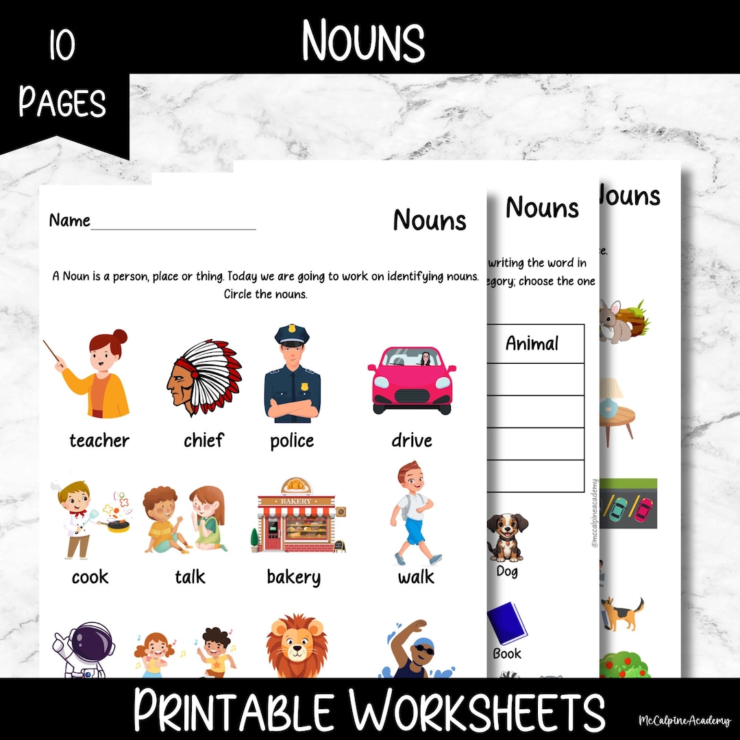 Noun Worksheets, Printable Worksheets - Etsy