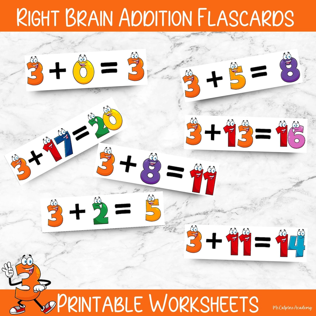 Right Brain Flashcards Addition: Adding 3's Math Facts - Etsy