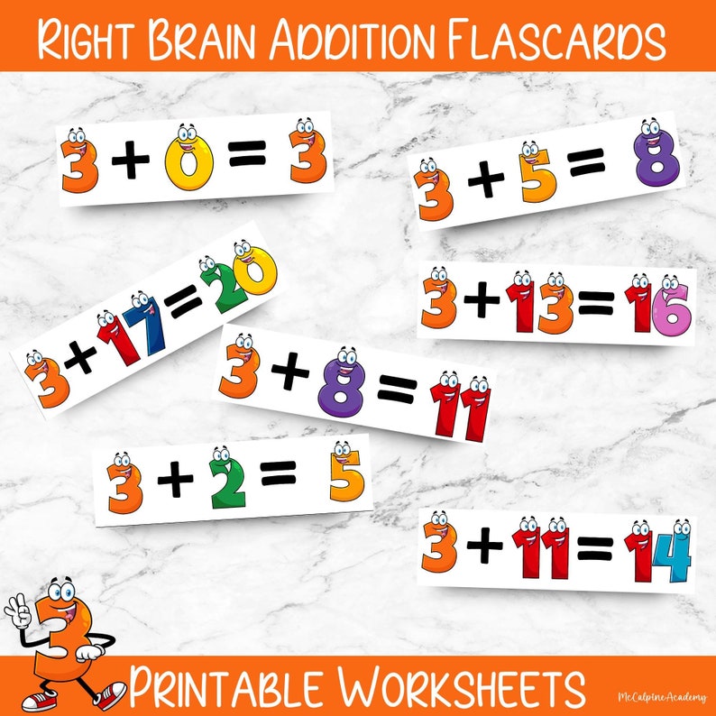 Right Brain Flashcards Addition: Adding 3's Math Facts - Etsy