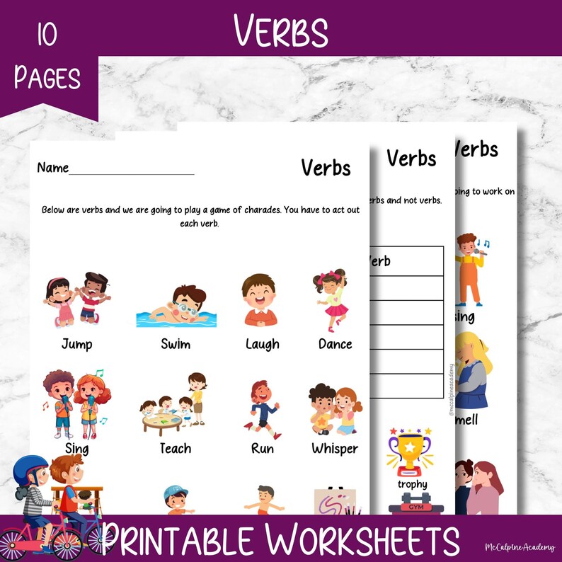 Verb Worksheets, Printable Worksheets, Practice Worksheets - Etsy